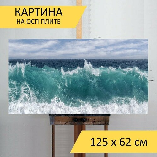 Картина на ОСП 125х62 см. "Море, волна, пляж" горизонтальная, для интерьера, с креплениями
