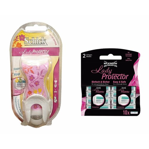 Женский бритвенный станок с 11 кассетами и настенным держателем / Schick Lady Protector