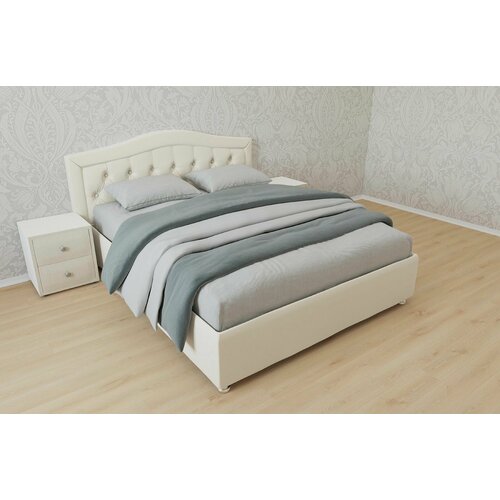 Двуспальная кровать Бермуды 140x200 основание металлическое с ламелями велюр белый без ножек