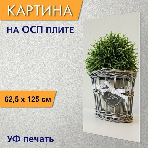 Вертикальная картина на ОСП "Поддельное растение, тростник, цветочный горшок" 62x125 см. для интерьериа