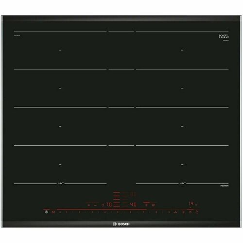 Встраиваемая индукционная панель Bosch PXX675DC1E Serie 8, независимая, 4 конфорки, 17 уровней, чёрная