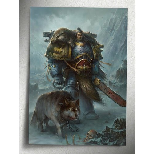 Постер: Легендарный Рагнар Чёрная Грива (Космические Волки, Вархаммер 40000, Warhammer), на А3