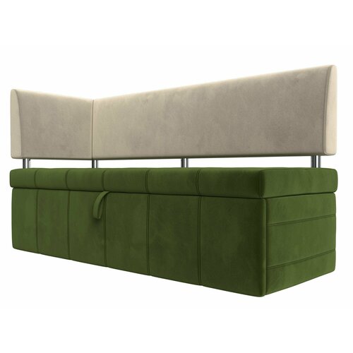 Кухонный прямой диван Стоун с углом левый, Микровельвет зеленый и бежевый