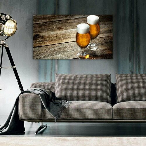 Картина на холсте 60x110 LinxOne "Пена доски напиток бокалы пиво" интерьерная для дома / на стену / на кухню / с подрамником