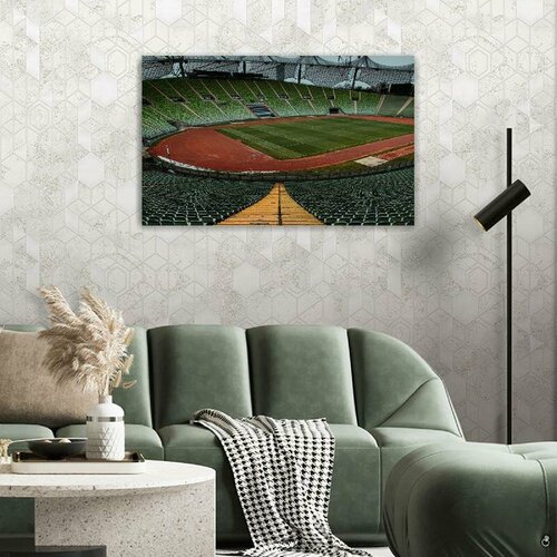 Картина на холсте 60x110 LinxOne "Футбольное поле, футбол, трибуны" интерьерная для дома / на стену / на кухню / с подрамником