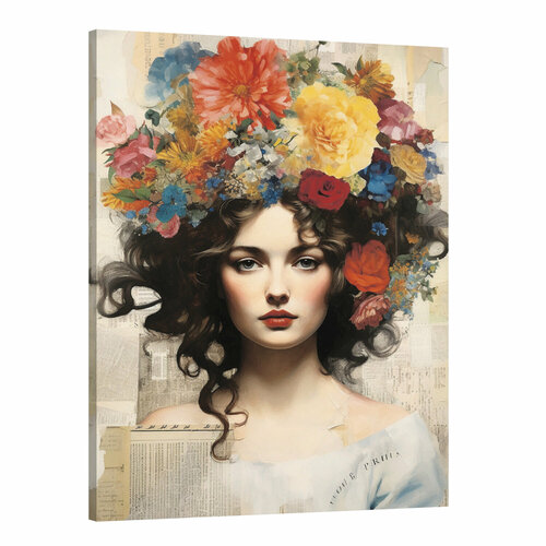 Интерьерная картина 50х70 "Девушка с букетом цветов"