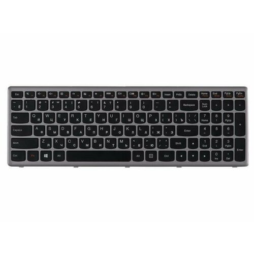 Клавиатура ZeepDeep партномер: (25206529) для ноутбука Lenovo IdeaPad P500, Z500, черные кнопки, серая (серебристая) рамка, гор. Enter