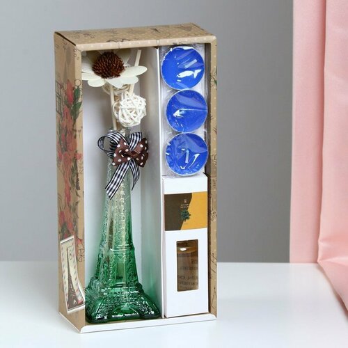 Набор для оформления интерьера Богатство Аромата "Париж", подарочный, ваза, свечи, аромамасло сандал, декор