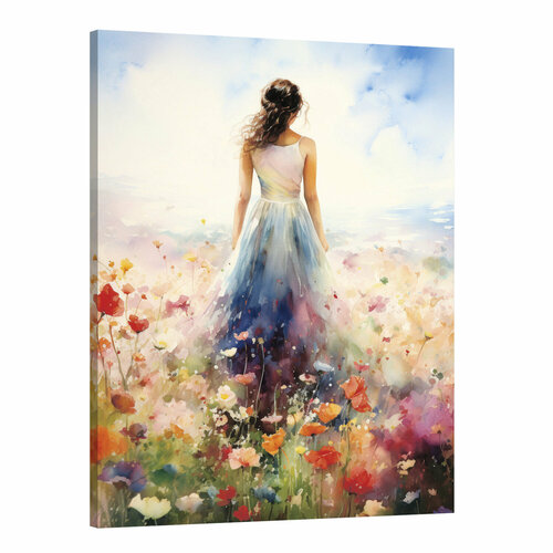 Интерьерная картина 50х70 "Девушка, которая растет среди цветов"