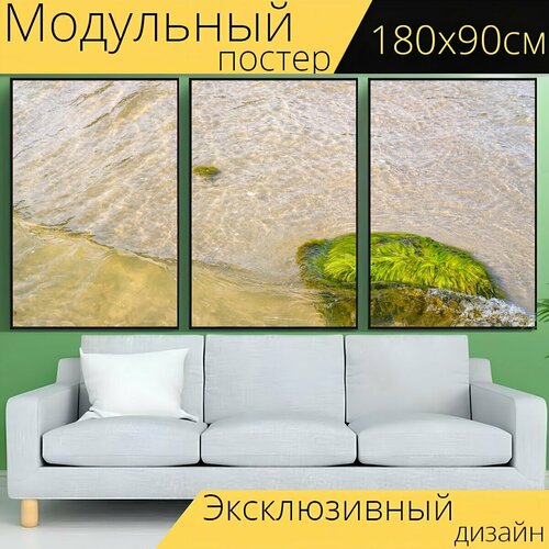 Модульный постер "Волна, двигаться, вода" 180 x 90 см. для интерьера
