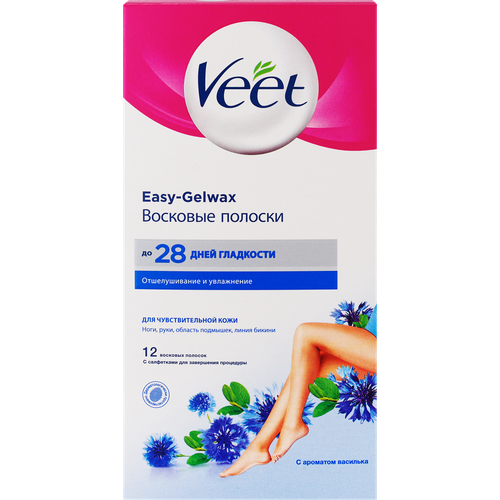 Полоски восковые для депиляции VEET для чувствительной кожи, 12шт + 2 салфетки