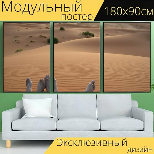 Модульный постер "Ноги, пустыня, песок" 180 x 90 см. для интерьера