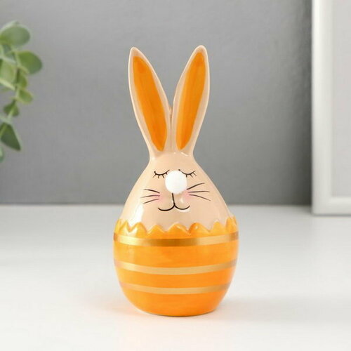 Сувенир керамика "Кролик в яйце с полосками" бежево-жёлтый 6.6х6.5х14.3 см