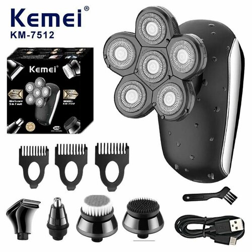 Электробритва Kemei KEMEI KM-7512 , 5 в 1, триммер для носа и ушей, набор для ухода за лицом для мужчин