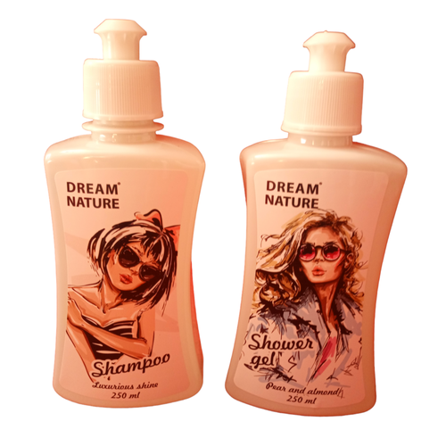 Подарочный набор женский "DREAM NATURE gift set"- шампунь (ослабленные, поврежденные волосы) и гель (груша, миндаль), 250 мл