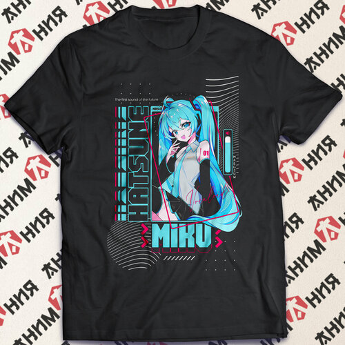 Футболка Футболка Хатсуне Мику, Вокалоид, Hatsune Miku, размер XS, черный