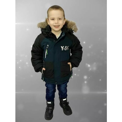 Парка Зимняя куртка для мальчика YS 2(1/20), размер 104, бирюзовый, черный