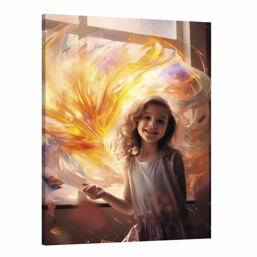 Интерьерная картина 50х70 "Радость творчества: девочка и картина"