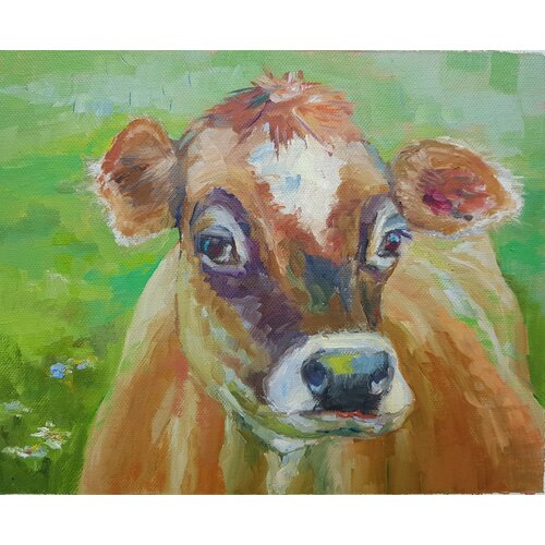 Картина маслом "Портрет коровы", 20*25 см
