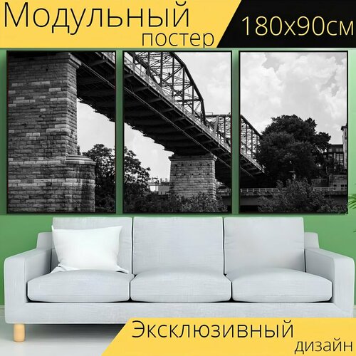 Модульный постер "Мост, дорога, архитектуры" 180 x 90 см. для интерьера
