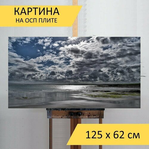 Картина на ОСП 125х62 см. "Море, пляж, атлантический" горизонтальная, для интерьера, с креплениями