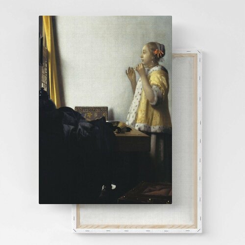 Картина на холсте, репродукция / Ян Вермеер - Молодая женщина с жемчужным ожерельем / Размер 30 x 40 см