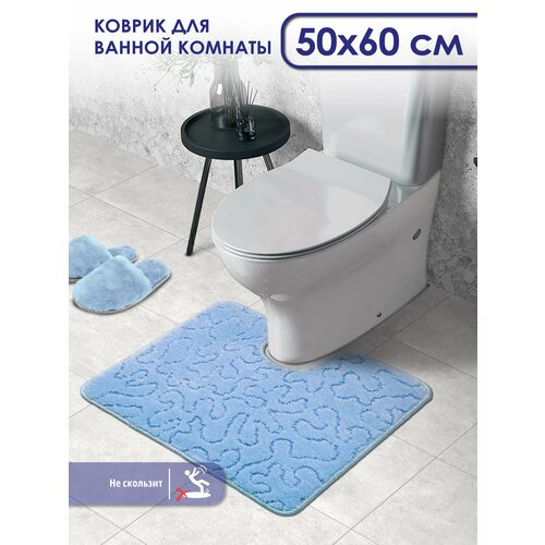 Коврик для ванной и туалета SHAHINTEX PP противоскользящий 50х60 003 голубой 11, коврик для туалета с вырезом
