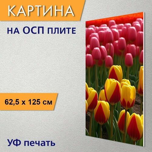 Вертикальная картина на ОСП любителям природы "Цветы, тюльпан, много" 62x125 см. для интерьера на стену