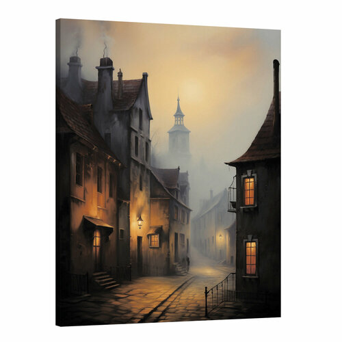 Интерьерная картина 50х70 "Ночная деревня"