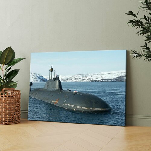 Картина на холсте (подводная лодка в воде(1)) 40x60 см. Интерьерная, на стену.