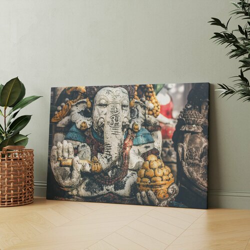 Картина на холсте (ганеша бали фигурка чатуртхи бог) 60x80 см/для интерьера/в комнату/на стену/в подарок