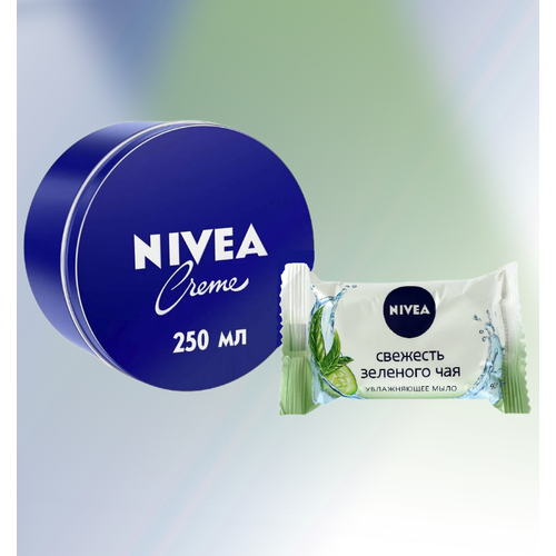 Nivea набор: Увлажняющий универсальный крем 250 мл + Мыло Огурец-Зеленый чай, 90 гр