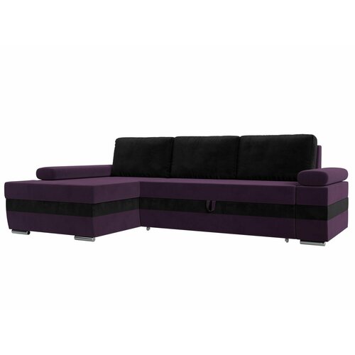 Угловой диван Канкун левый угол, Велюр фиолетовый и черный