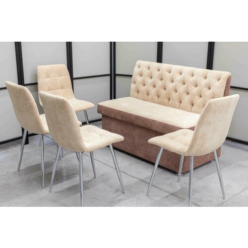 Кухонный диван Монро со стульями (4 шт.), 120х65 см, обивка моющаяся, антивандальная, антикоготь, цвет - крем.