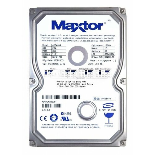 Жесткий диск Maxtor 4D040H2 40Gb 5400 IDE 3.5" HDD