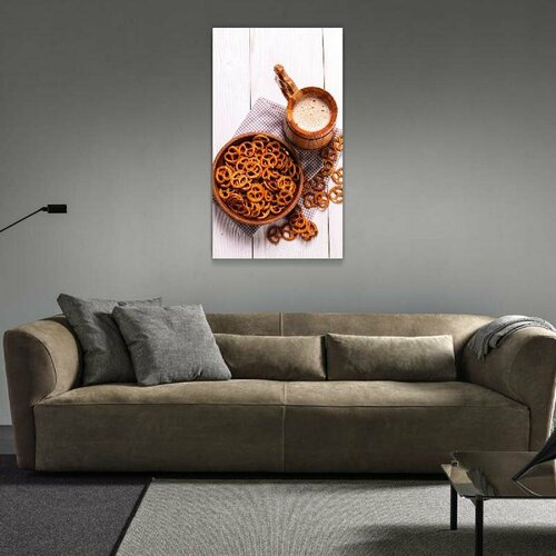 Картина на холсте 60x110 LinxOne "Пиво Миска кружки Печенье" интерьерная для дома / на стену / на кухню / с подрамником