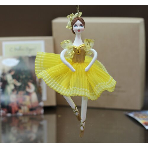 Ёлочная игрушка Балерина цветная желтая