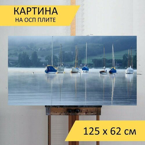 Картина на ОСП 125х62 см. "Воды, яхта, море" горизонтальная, для интерьера, с креплениями