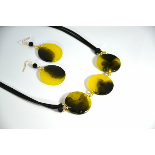 Комплект бижутерии Карамба: серьги, колье, размер колье/цепочки 50 см, желтый, черный