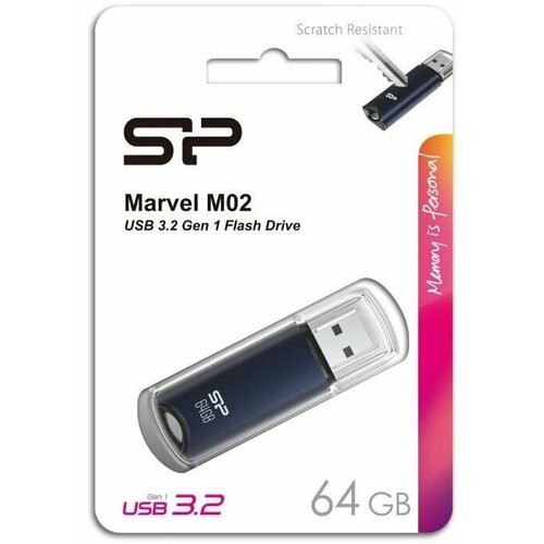 Флешка USB Silicon Power Marvel M02 64ГБ, USB3.0, синий [sp064gbuf3m02v1b]