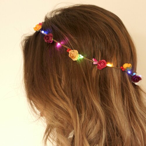 Ободок для волос женский светящийся с цветами разноцветный