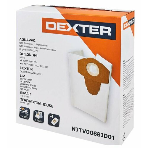 Тканевые мешки для пылесоса 4 шт./Dexter NJTV0068JD01 20 л.
