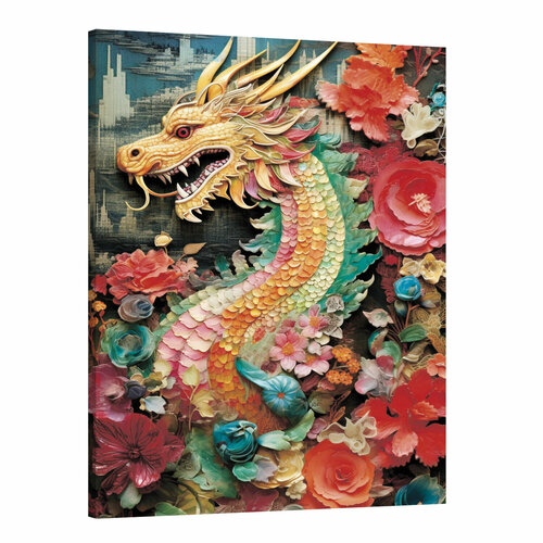 Интерьерная картина 50х70 "Деревянный дракон: вечный оберег счастья"