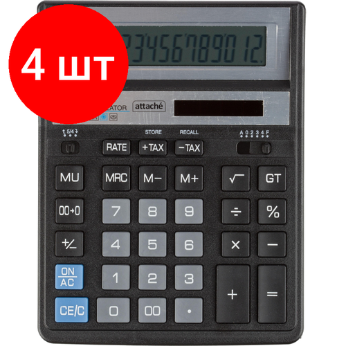 Комплект 4 штук, Калькулятор настольный полн/Р Attache AF-888.14р, дв. пит,204x158мм, черный
