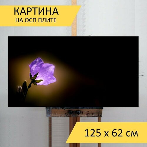 Картина на ОСП 125х62 см. "Колокольчик, цветок, фиолетовый" горизонтальная, для интерьера, с креплениями