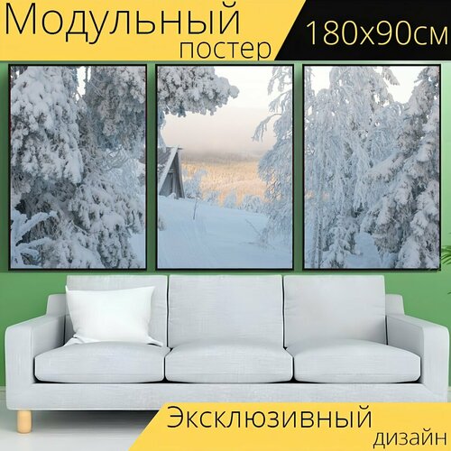 Модульный постер "Зима, снег, финляндия" 180 x 90 см. для интерьера
