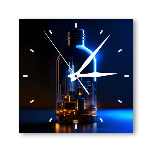Деревянные настенные часы с УФ принтом 28см, бесшумные кварцевые интерьерные часы без стекла, открытые стрелки, в бутылке небоскребы