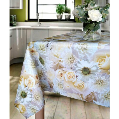 Скатерть, Клеенка прямоугольная на стол Florista с крупными цветами роз 140х300 см (1,4х3,0 м)