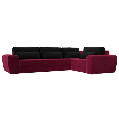 Угловой диван Лига-008 Long правый, Микровельвет бордовый, все подушки черные