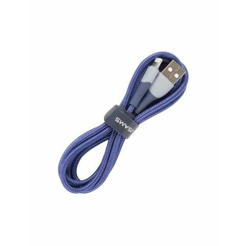 Дата-Кабель USAMS US-SJ541 U77 USB - Lightning, 2,4А, с подсветкой, нейлоновая оплетка (1,2 m), синий (SJ541USB02)